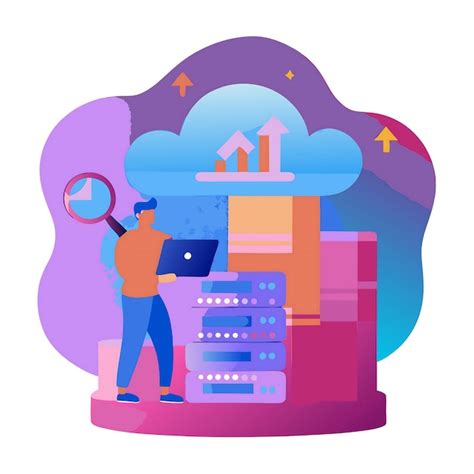 Análise De Dados E Conceito De Computação Em Nuvem Com Servidores E Usuários Vetor Premium