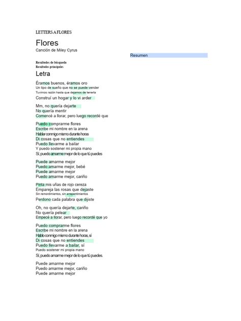 Letra De Flowers De Miley Cyrus Pdf