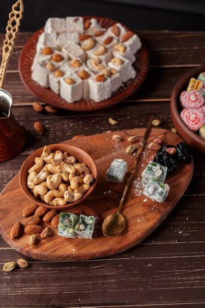 Premium Photo Turkish Delight On A Wooden Table