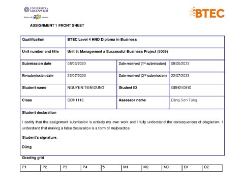 5039 Assignment 1 Frontsheet Nguyen Tien Dung Recovered Assignment