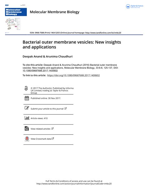 Pdf Bacterial Outer Membrane Vesicles New Insights And Applications