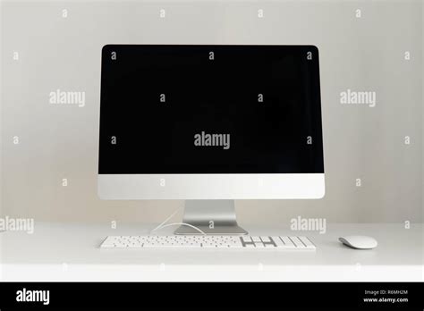 Keyboard Mouse Computer Display With Black Blank Screen Front View