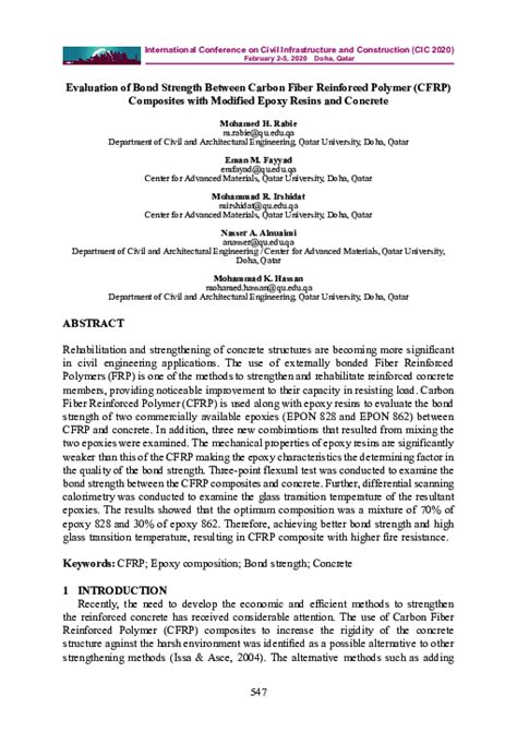 Pdf Evaluation Of Bond Strength Between Carbon Fiber Reinforced
