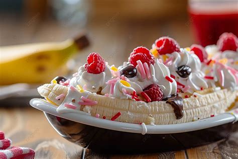 Cute Banana Split Dessert With Toppings And Whipped Cream Chinese