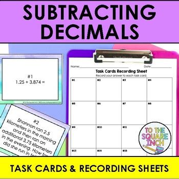 Subtracting Decimals Task Cards Subtracting Decimals Activity TPT