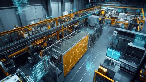 An Overhead View Of Interconnected Machinery With Visible Sensors