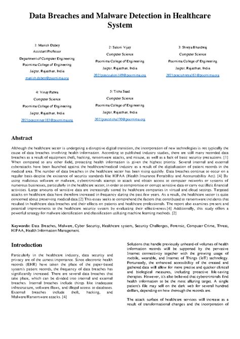 Data Breaches And Malware Detection In Healthcare System 2 Data