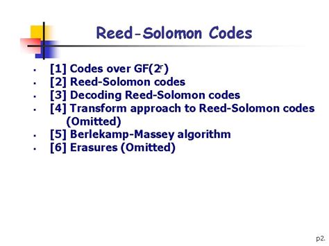 Reedsolomon Codes Rongjaye Chen Reedsolomon Codes 1 Codes