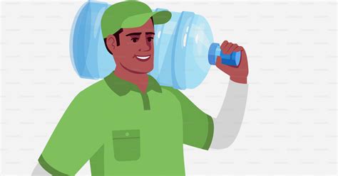 물 사무실 배달 세미 플랫 Rgb 컬러 벡터 그림입니다 기업 냉각기를 위한 정제된 액체의 갤런 배달원 서비스 남성 아프리카