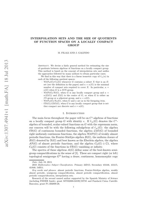 Pdf Interpolation Sets And The Size Of Quotients Of Function Spaces On A Locally Compact Group