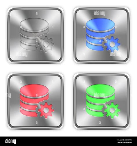 Color Database Configuration Icons Engraved In Glossy Steel Push Buttons Stock Vector Image