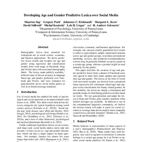 Developing Age And Gender Predictive Lexica Over Social Media Acl Anthology
