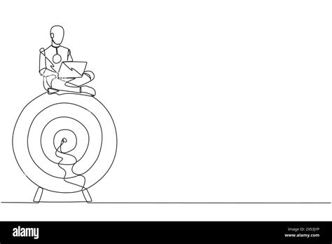 Single Continuous Line Drawing Robotic Artificial Intelligence Sitting On Giant Arrow Board