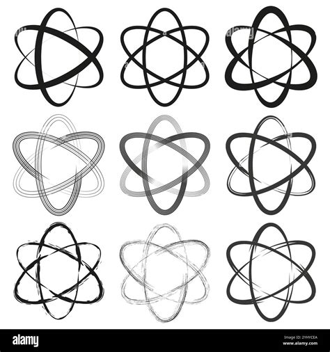 Atom Icon Set Science Symbol Elements Black Atomic Structure Vector
