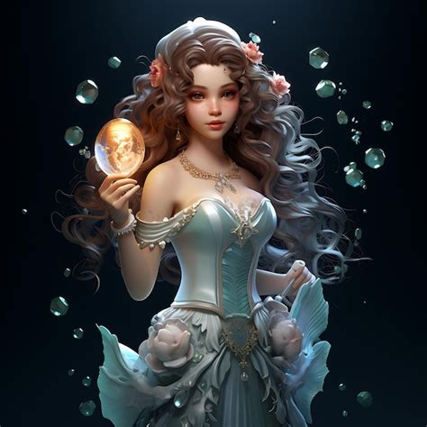 Premium Photo 3d Character Female Mermaid Curvy Aquamarine Holding A Conch Shell Sea Si Game