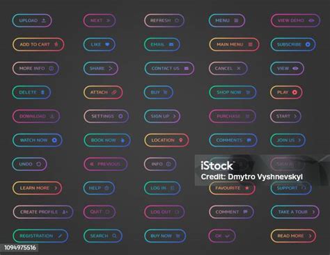 웹 단추 컬렉션입니다 Ui 웹 단추입니다 웹 및 Ui 디자인에 대 한 아이콘을 가진 유행 그라디언트에 벡터 버튼 Crash Site에 대한 스톡 벡터 아트 및 기타 이미지