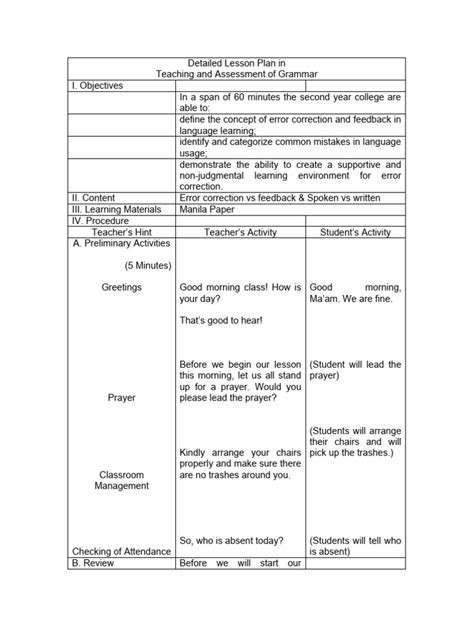 Detailed Lesson Plan In Error Correction Pdf Lesson Plan Question