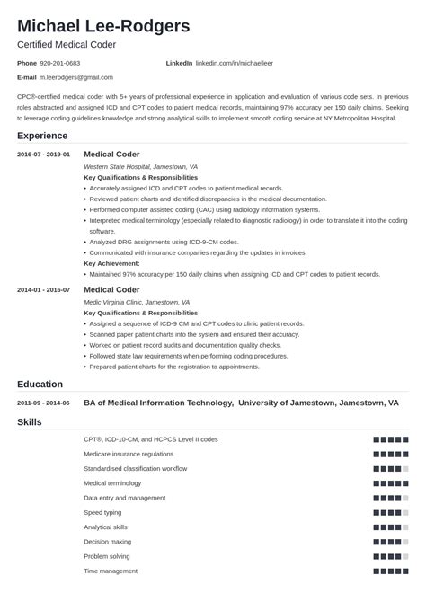 Medical Coder Resume Sample Guide Tips