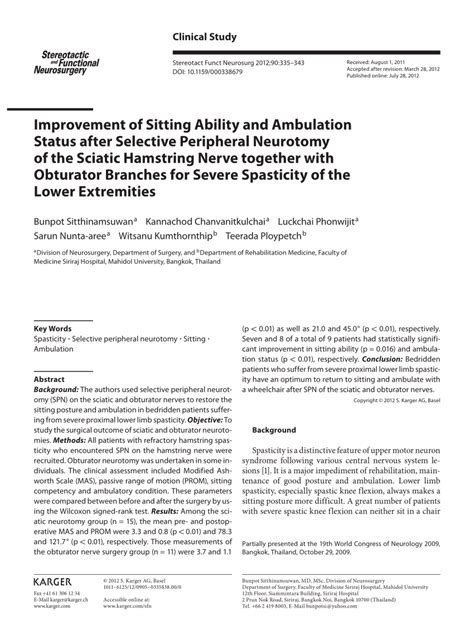 Pdf Improvement Of Sitting Ability And Ambulation Status After Selective Peripheral Neurotomy