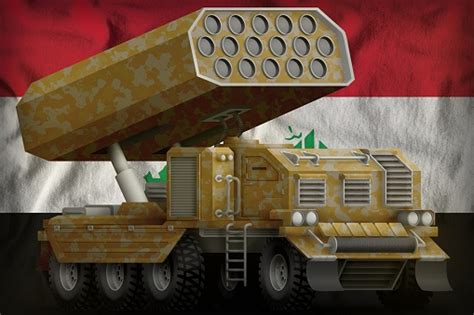 로켓 포병 미사일 발사기 이라크 국기 배경에 모래 위장 3 차원 일러스트 레이 션 군사에 대한 스톡 사진 및 기타 이미지 군사 기 노랑 Istock