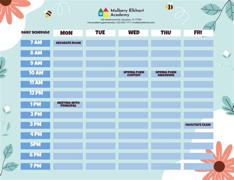 Free Weekly Shower Schedule Template To Edit Online