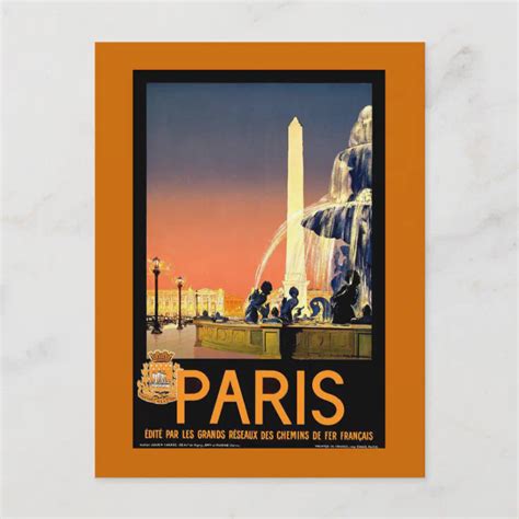 Paris Vintage Travel Poster Postcard Zazzle