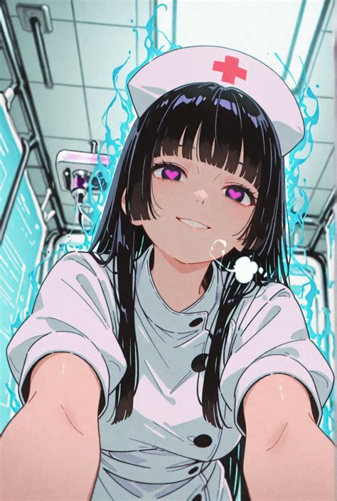 Pov Dynamic Angle Low Angle Extreme Close Up 1girl Hime Cut Nurse