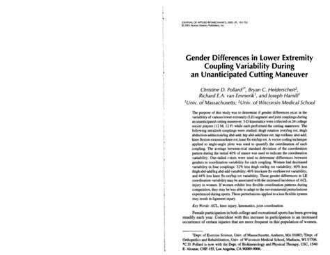Pdf Gender Differences In Lower Extremity Coupling Variability During