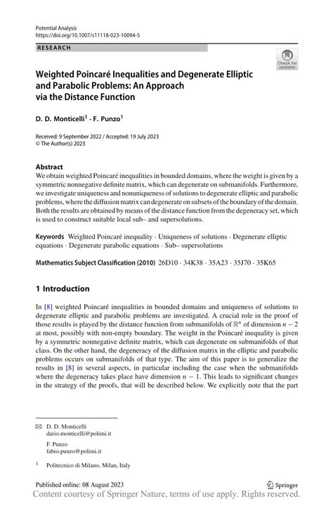 Pdf Weighted Poincaré Inequalities And Degenerate Elliptic And Parabolic Problems An Approach