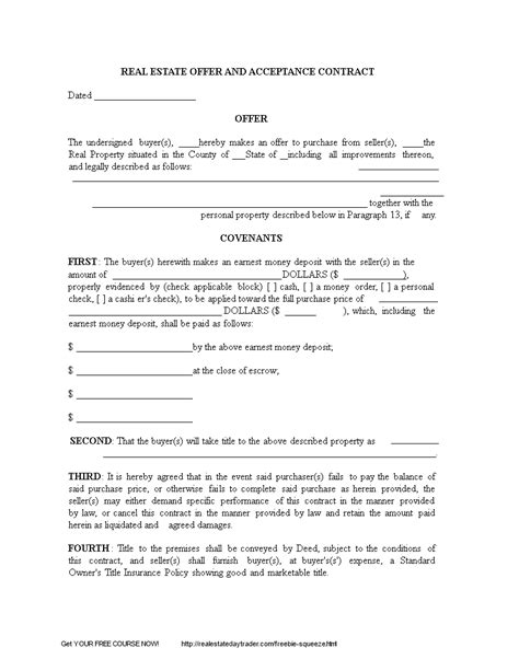 Real Estate Offer Form For Sellers And Buyers Contract For Real