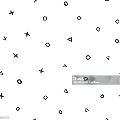 손으로 그려 기하학적 완벽 한 패턴입니다 반복된 동그라미 삼각형 십자가 및 사각형 그런 지 스케치 낙서 수채화입니다 단일 이미지에 대한 스톡 벡터 아트 및 기타 이미지