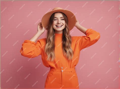 A Australian Girl Wearing Trendy Bright Orange Color Clothes And Round