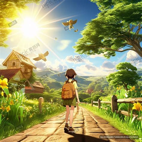 Ai创作图动漫场景设计 户外场景插画 女学生夕阳下插画 乡村场景插画 动漫场景插画 风景场景插画 女孩风景画 旅游旅行郊游 看日出插画 漫画风景 阳光风景插画 幻想乡 室外场景插画 阳光下行走