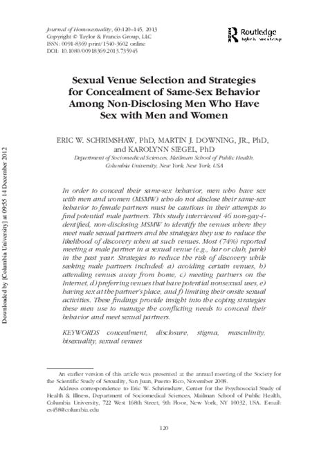 Pdf Sexual Venue Selection And Strategies For Concealment Of Same Sex