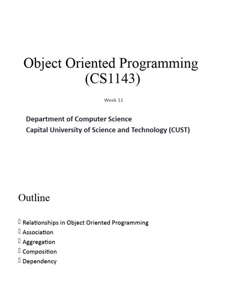 Lecture 11 Week11 Relationships In Oop Pdf Class Computer