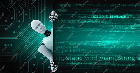 premium photo futuristic robot artificial intelligence huminoid ai programming coding