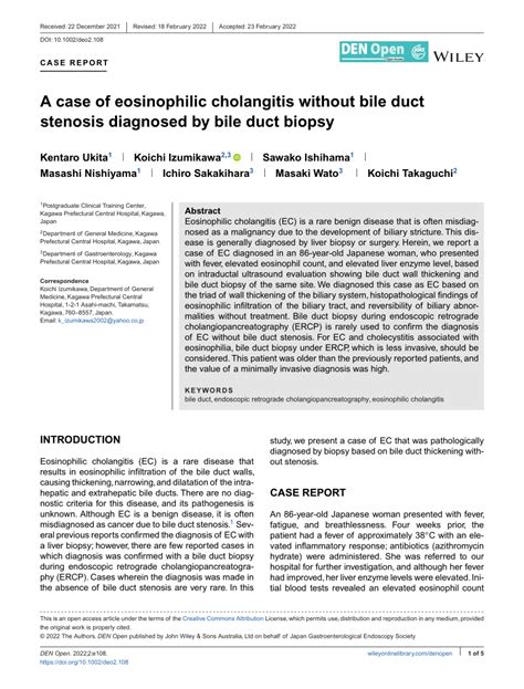 Pdf A Case Of Eosinophilic Cholangitis Without Bile Duct Stenosis Diagnosed By Bile Duct Biopsy