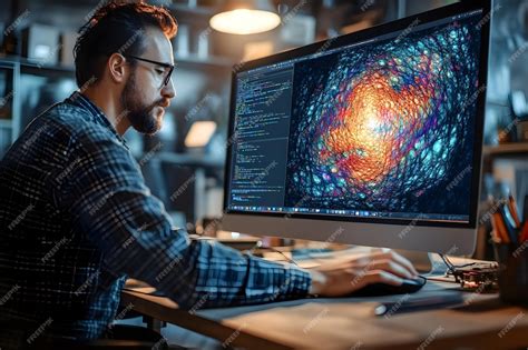 Graphic Designer Creating A Detailed Digital Artwork On A Modern Computer Screen In A Creative