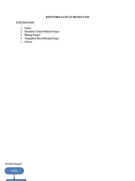 Pseudocode Dan Flowchart Konversi Satuan Resistansi Pdf