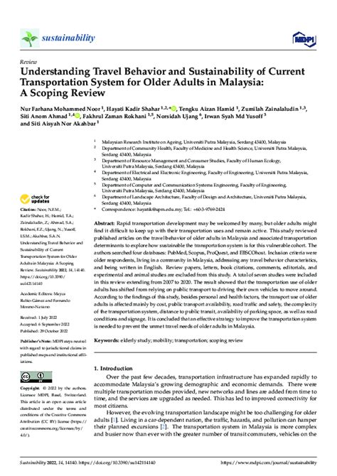 Pdf Understanding Travel Behavior And Sustainability Of Current Transportation System For
