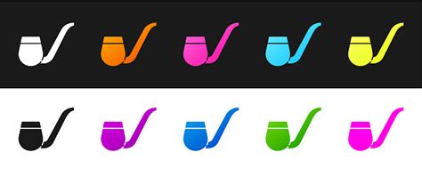 흑백 배경에 격리 된 연기 아이콘으로 흡연 파이프를 설정합니다 담배 파이프 벡터 개념에 대한 스톡 벡터 아트 및 기타 이미지 개념 개인 장식품 건강에 좋지 않은 음식