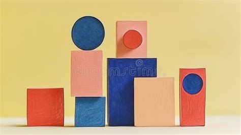 A Colorful Arrangement Of Geometric Wooden Blocks In Various Shapes And Sizes Stock Illustration