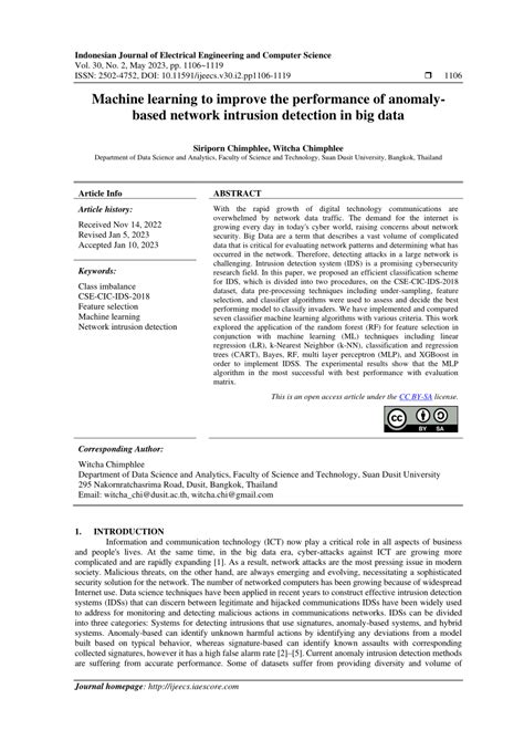 PDF Machine Learning To Improve The Performance Of Anomaly Based Network Intrusion Detection