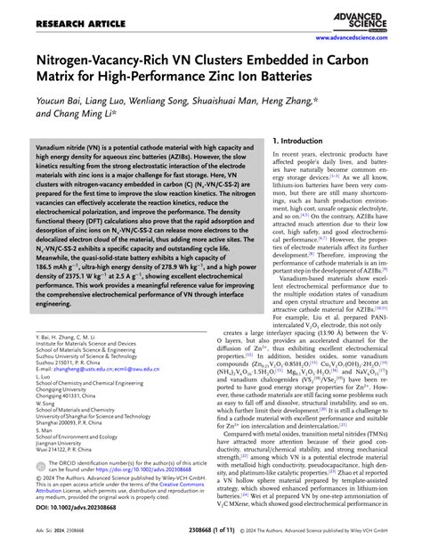 Pdf Nitrogen‐vacancy‐rich Vn Clusters Embedded In Carbon Matrix For