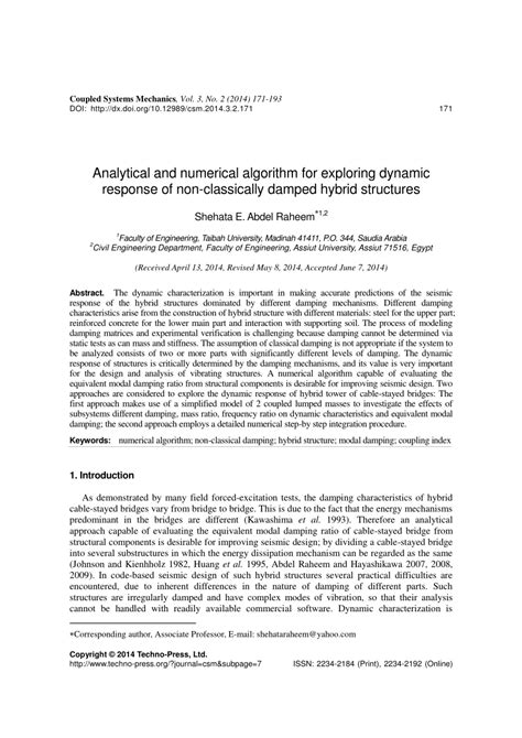 pdf analytical and numerical algorithm for exploring dynamic response