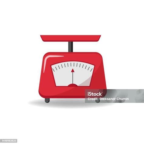 흰색 배경에 빨간색 가중치 눈금이 그려져 있습니다 무게 측정을 위한 팬과 다이얼이 있는 저울 주방 용품 또는 측정 도구 목신에 대한 스톡 벡터 아트 및 기타 이미지 Istock