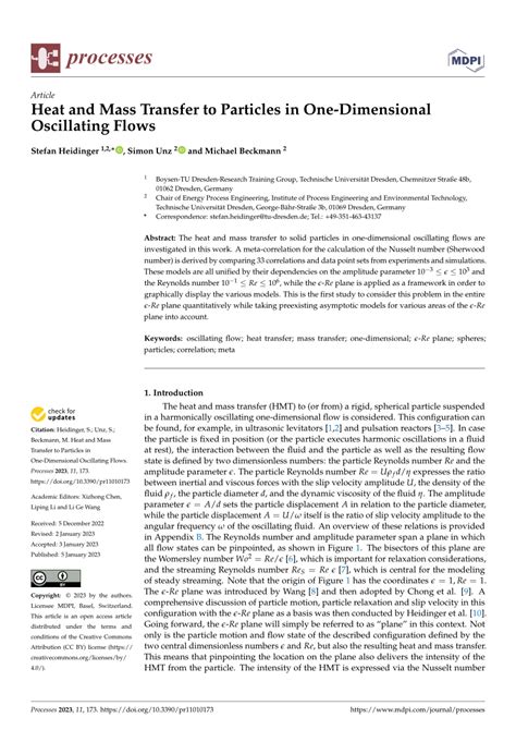 Pdf Heat And Mass Transfer To Particles In One Dimensional Oscillating Flows