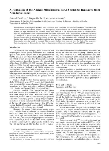 A Reanalysis Of The Ancient Mitochondrial Dna Sequences Guitiã©rrez Et