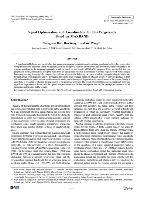 Pdf Signal Optimization And Coordination For Bus Progression Based On Maxband