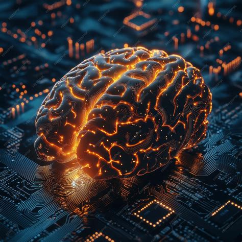 Futuristic Artificial Intelligence Concept with Glowing Brain on Circuit Board Representing ...